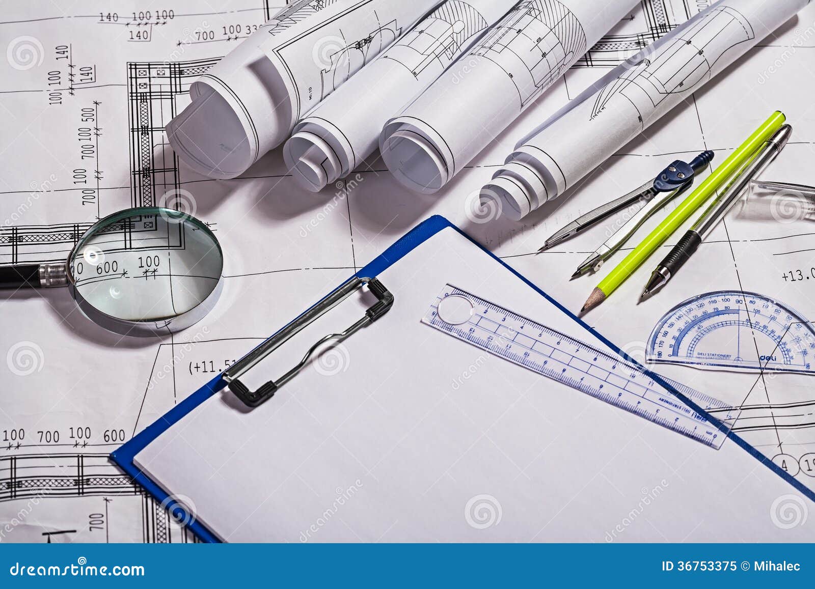 Blueprints Drawing Compass On Black Background Stock Photography ...