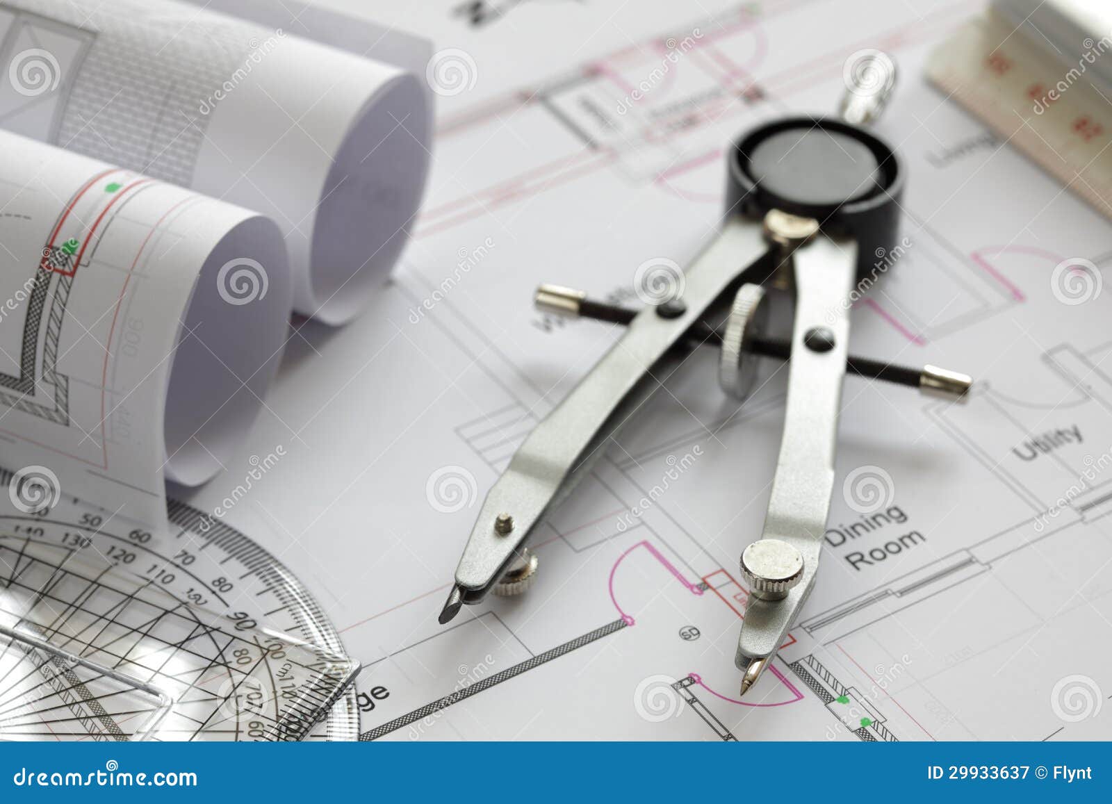 Drawing Compass on House Plan Stock Image - Image of house, development ...