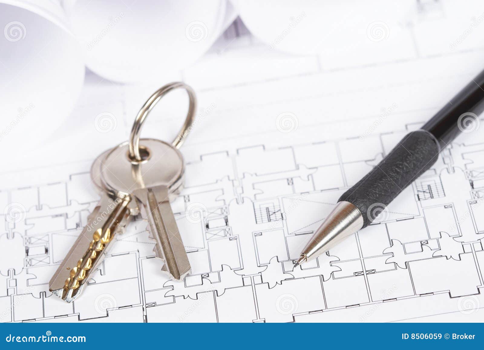 Blueprints and keys stock image. Image of measurements - 8506059