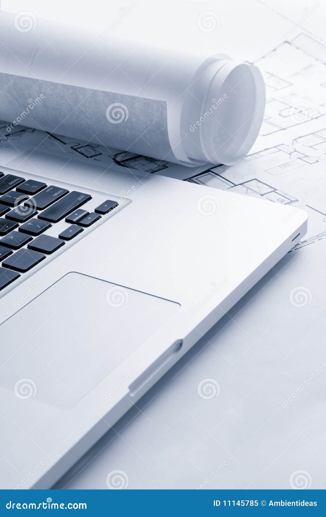 Blueprints with Laptop Computer Stock Image - Image of vertical, touch ...