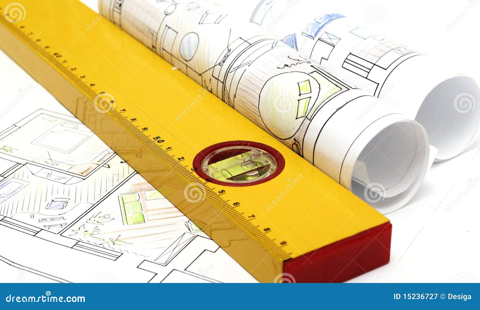 Blueprints and level stock image. Image of ruler, drawing - 15236727