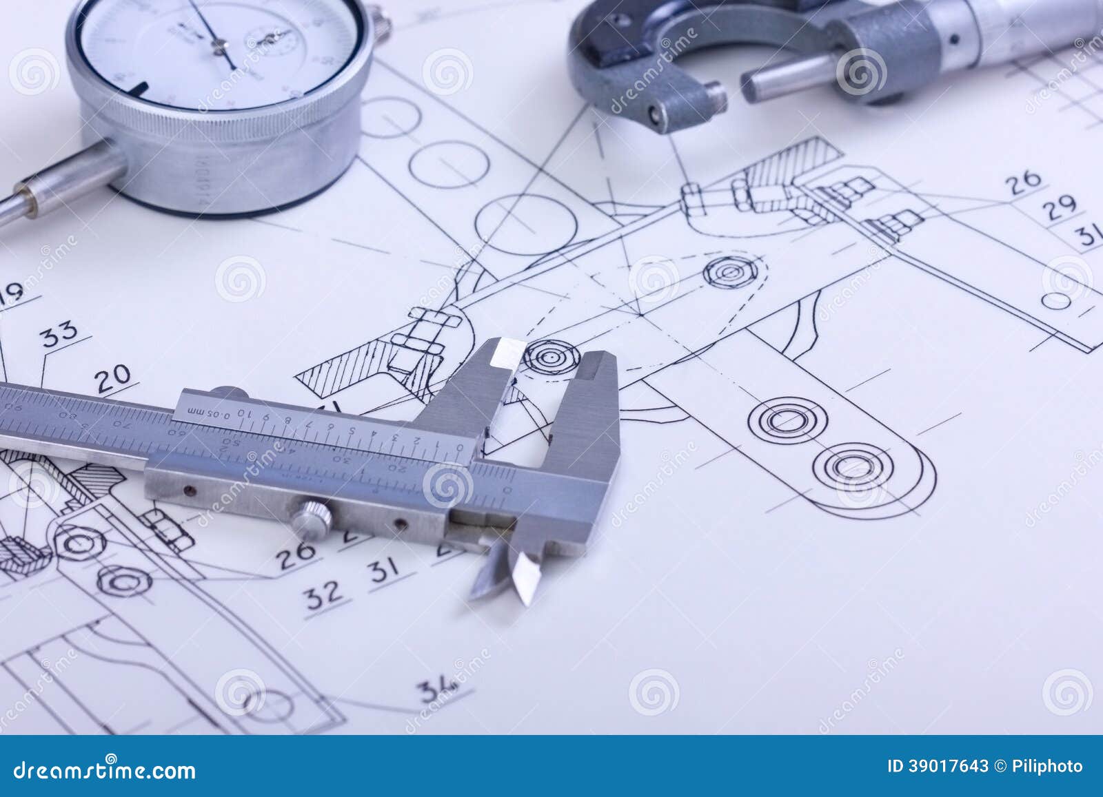 Blueprints and Machine Parts Stock Image - Image of sketch, three: 39017643