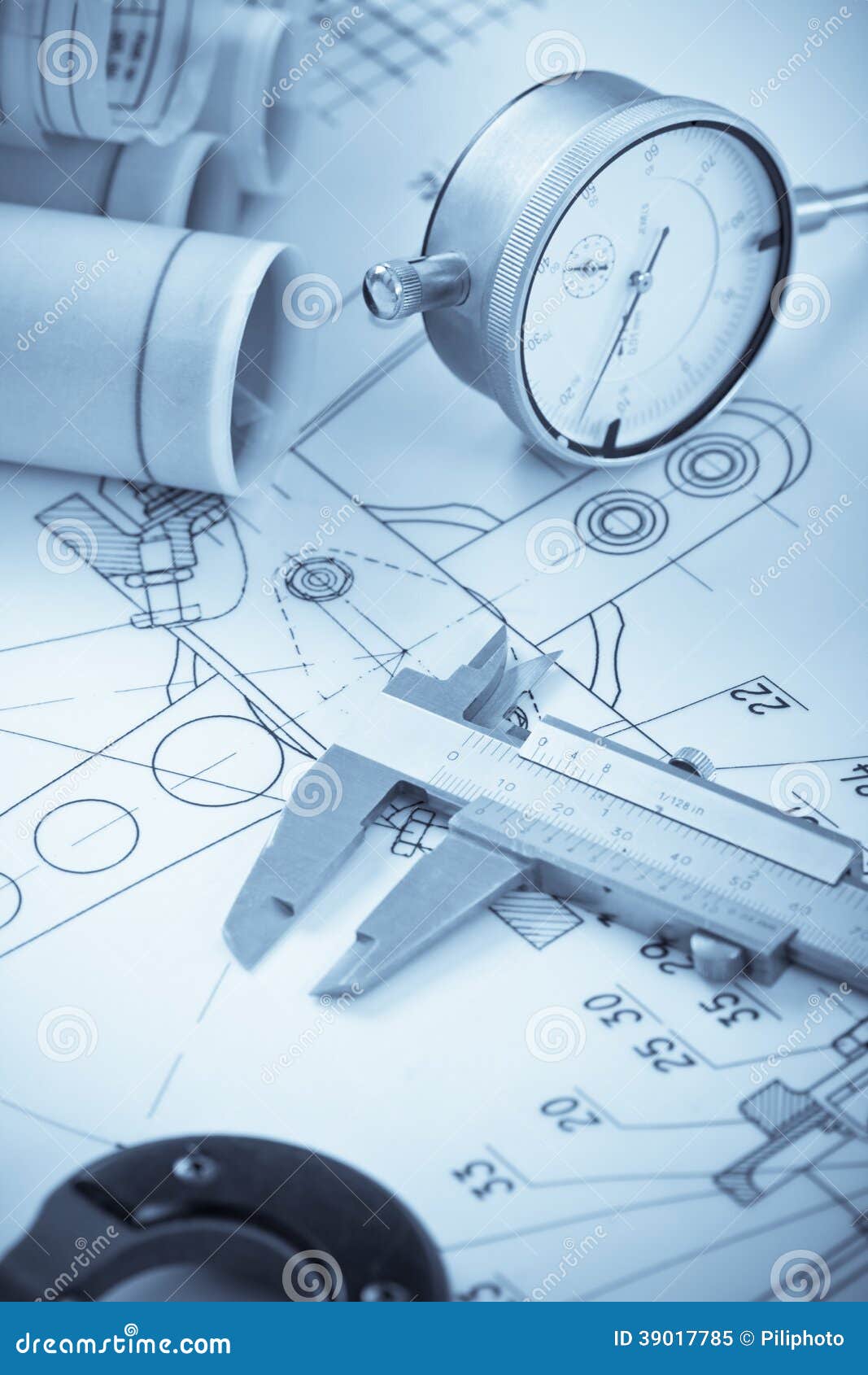 Measuring Instruments, Pencil, Calculator, Safety Helmet And Blu Stock ...