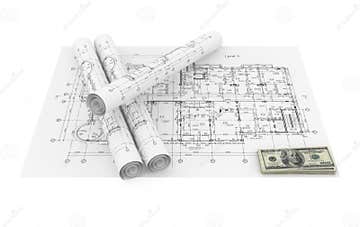 Blueprints and money stock illustration. Illustration of document ...