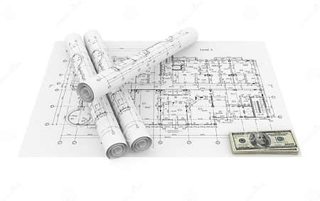 Blueprints and money stock illustration. Illustration of document ...