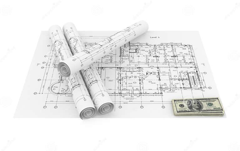 Blueprints and money stock illustration. Illustration of document ...