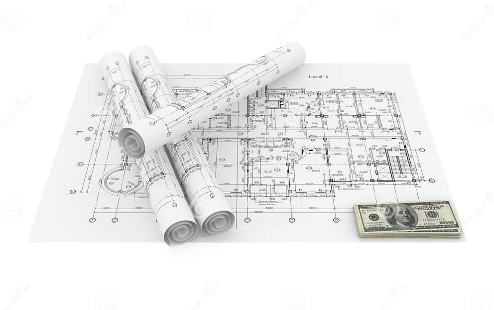 Blueprints and money stock illustration. Illustration of document ...