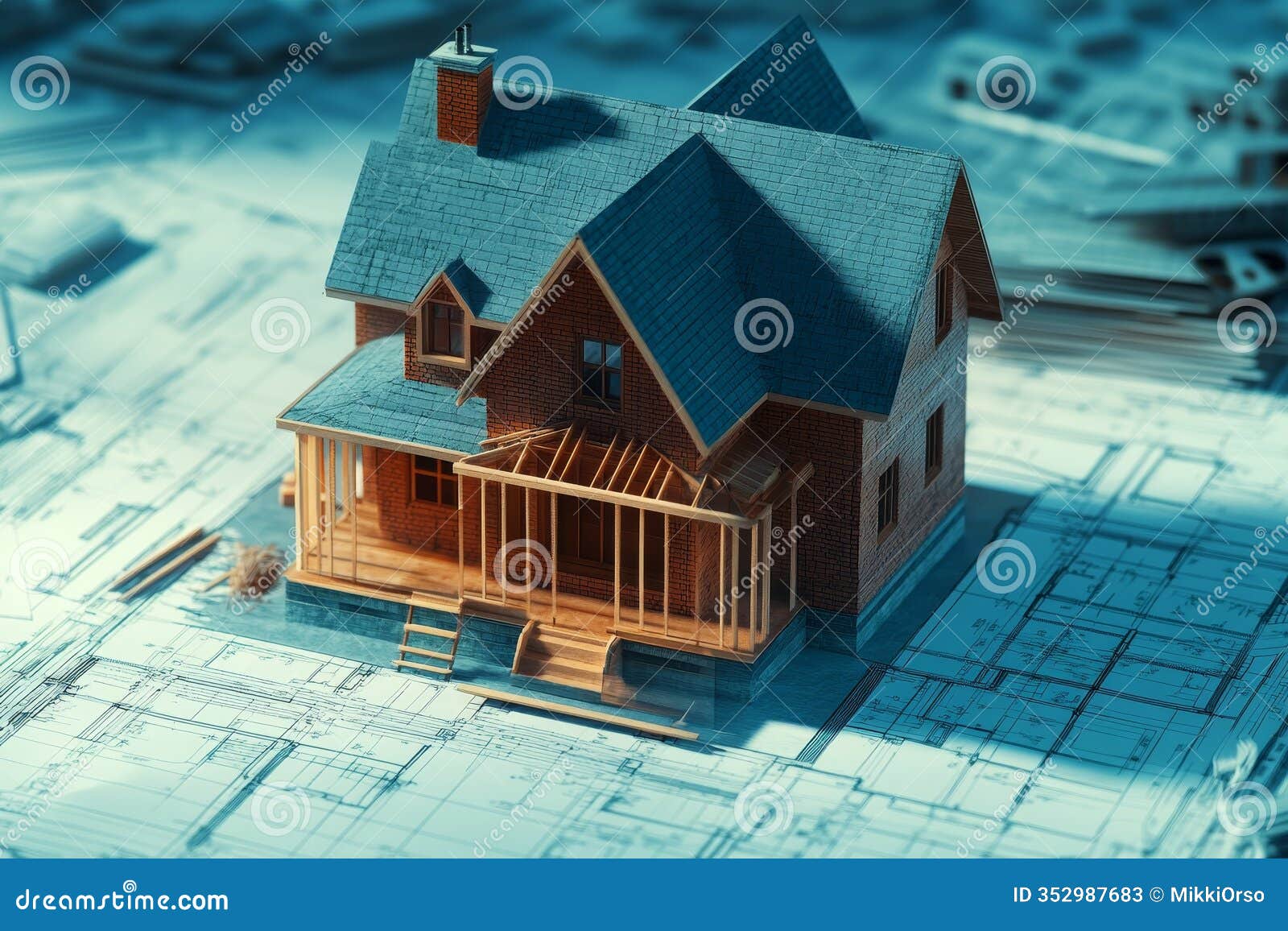 Blueprints for a New House Construction Project Building with Bricks ...