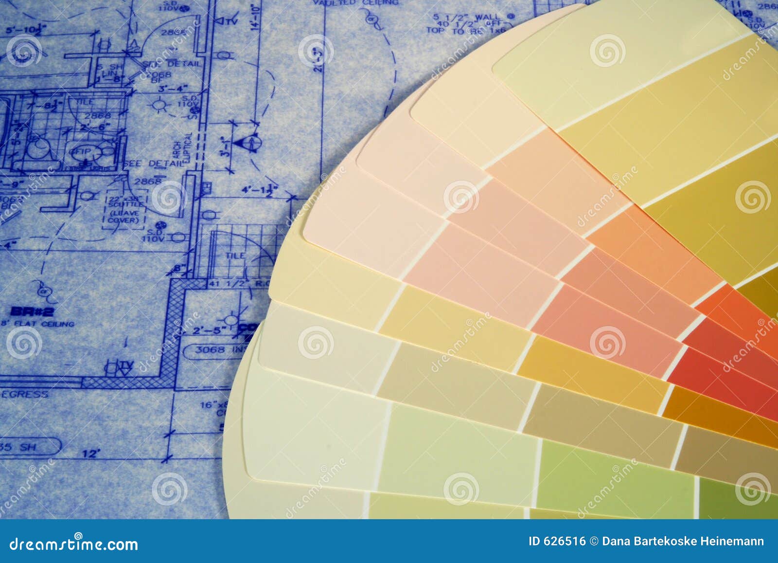 Paint Swatches And House Plans On Floor With First House Sign Stock ...