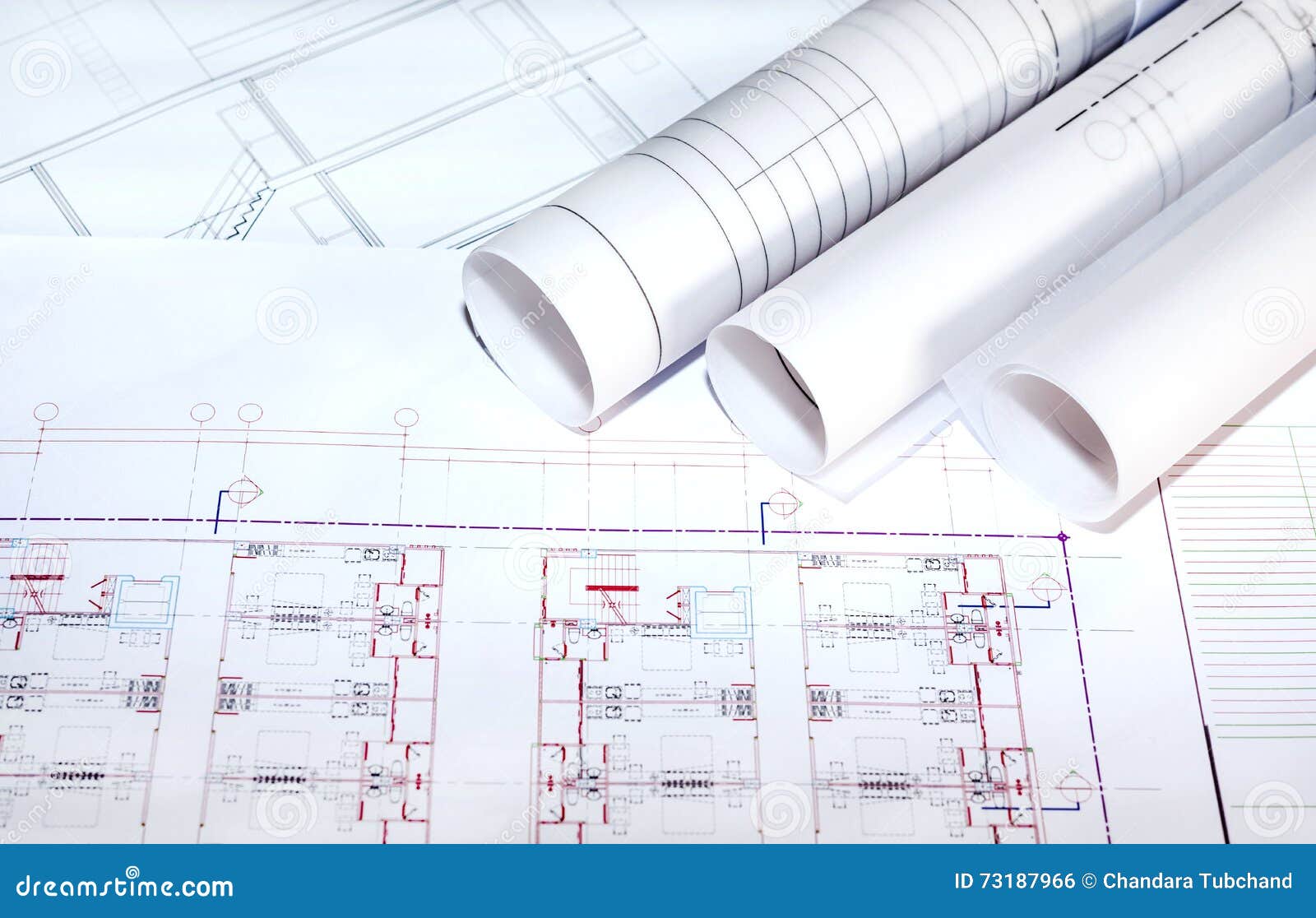 Blueprints Paper and Blueprints Rolls Stock Photo - Image of drawing ...