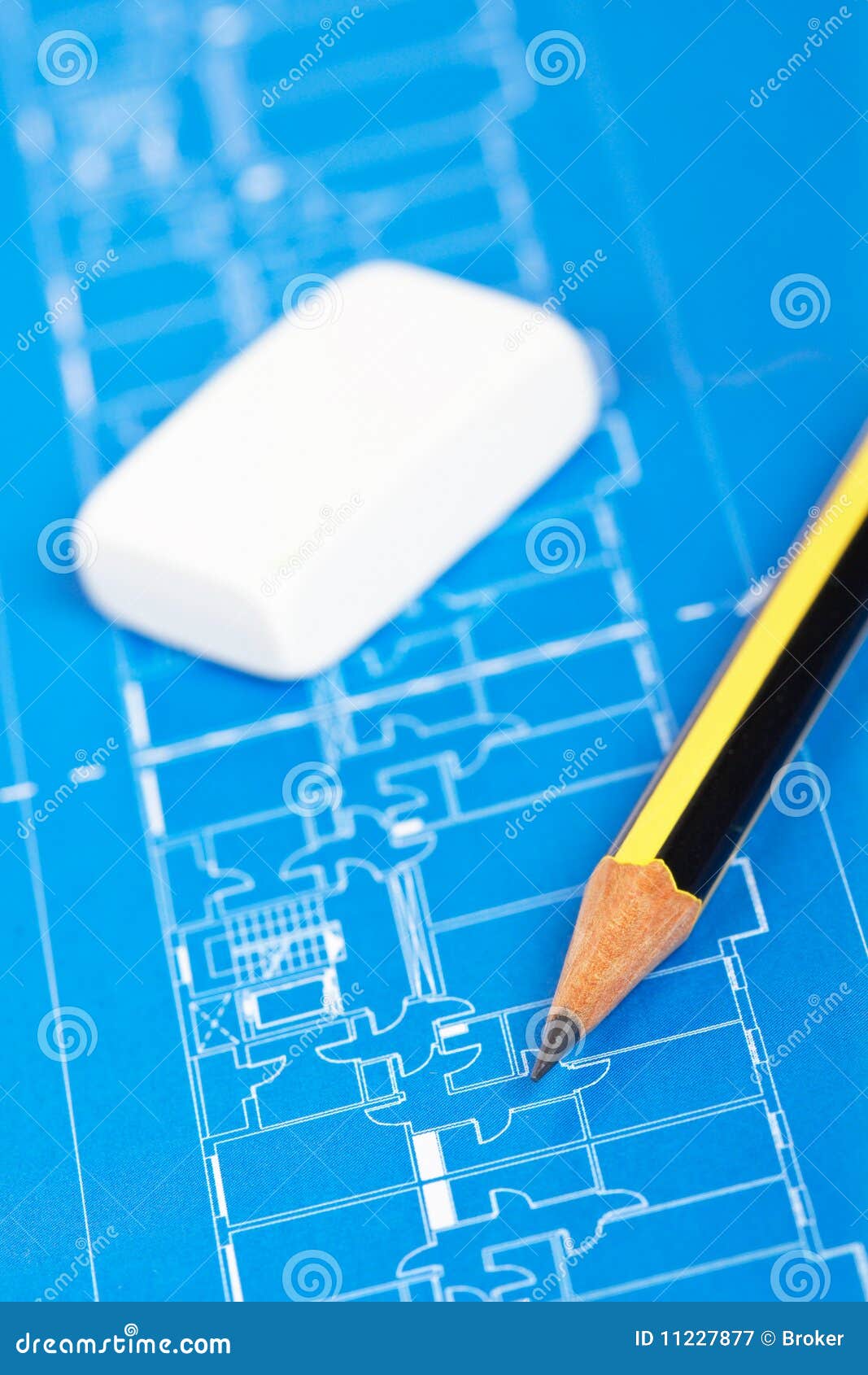 Blueprints and pencil stock image. Image of home, draft - 11227877