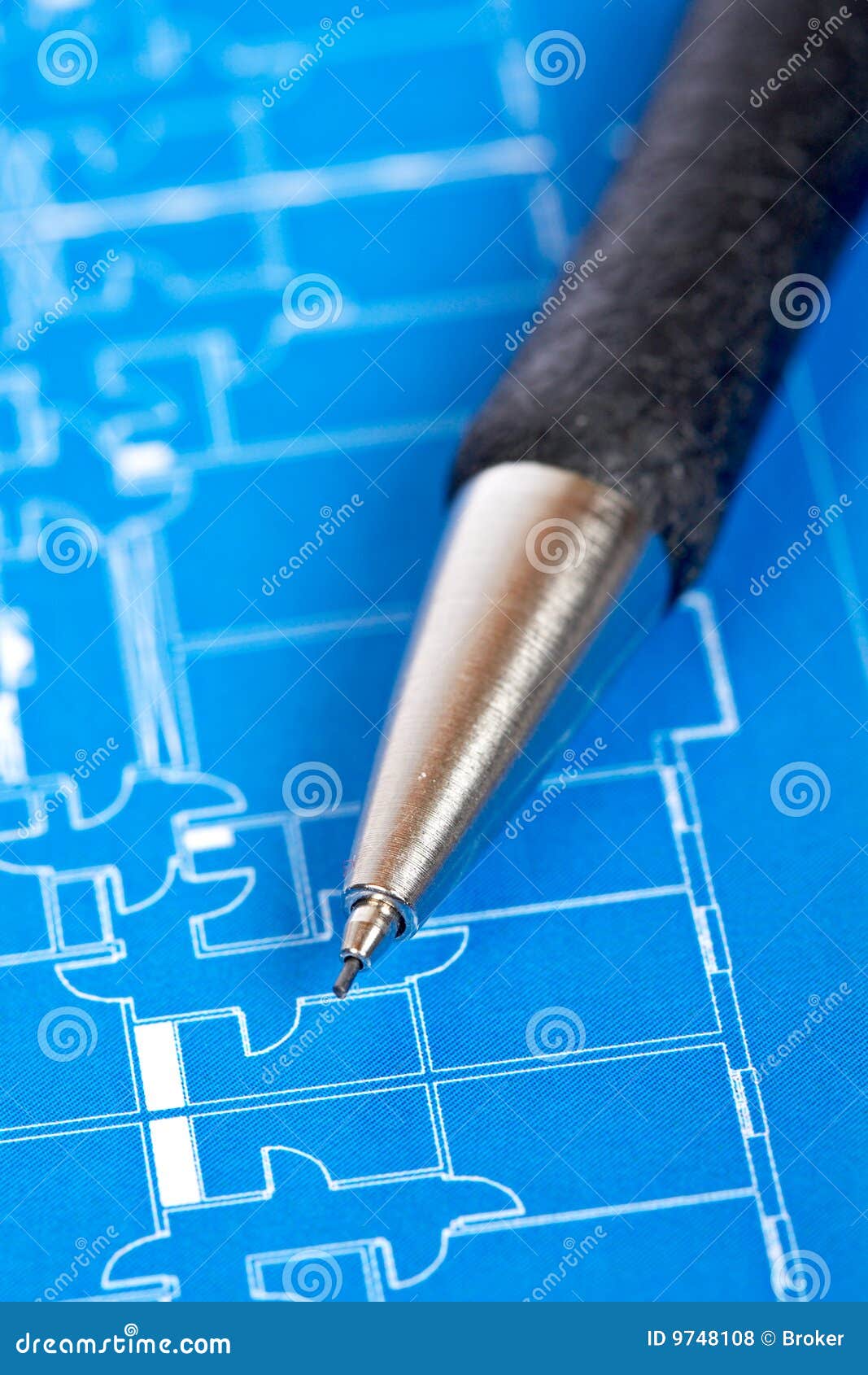 Blueprints and pencil stock photo. Image of building, business - 9748108