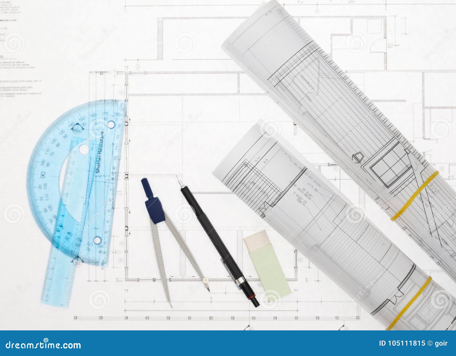 Blueprints Project Top View Stock Image - Image of document, draft ...