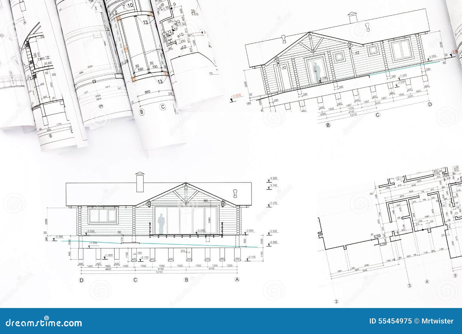 Blueprints with Rolled House Plans Stock Image - Image of industry ...