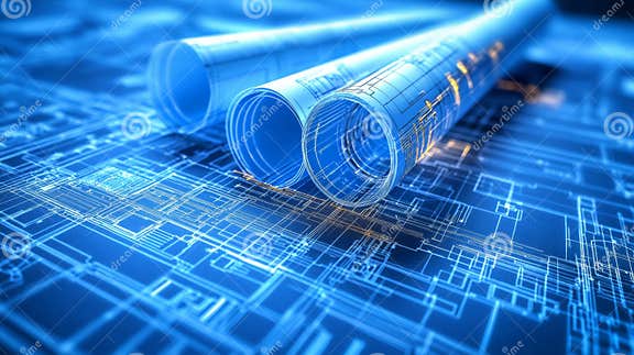 Blueprints Rolled Up Architecture Construction Design Engineering ...