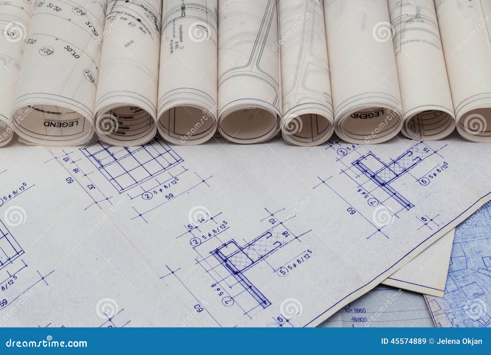 Blueprints Rolls stock image. Image of floor, architectural - 45574889