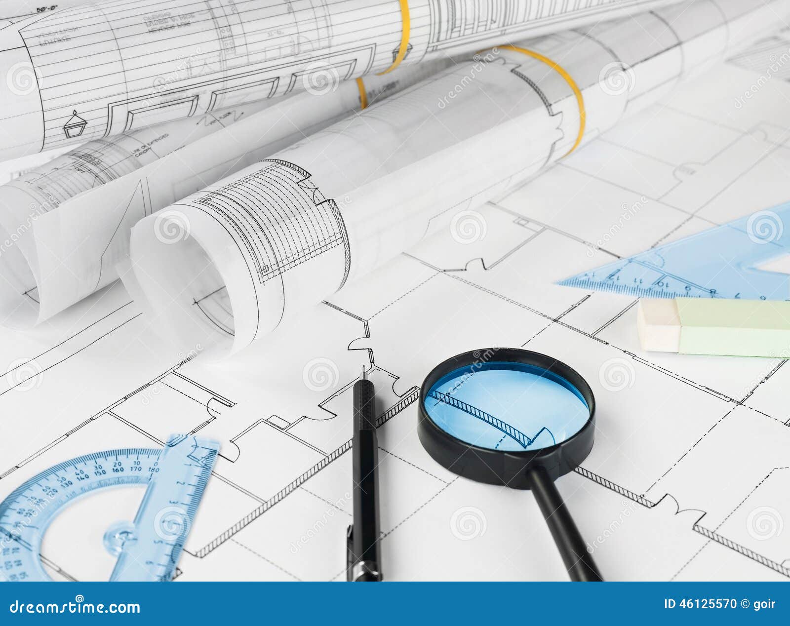Blueprints stock photo. Image of plan, ruler, blueprint - 46125570