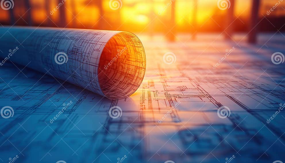 Blueprints Spread on-site at Sunset, Showcasing Creative Structural ...