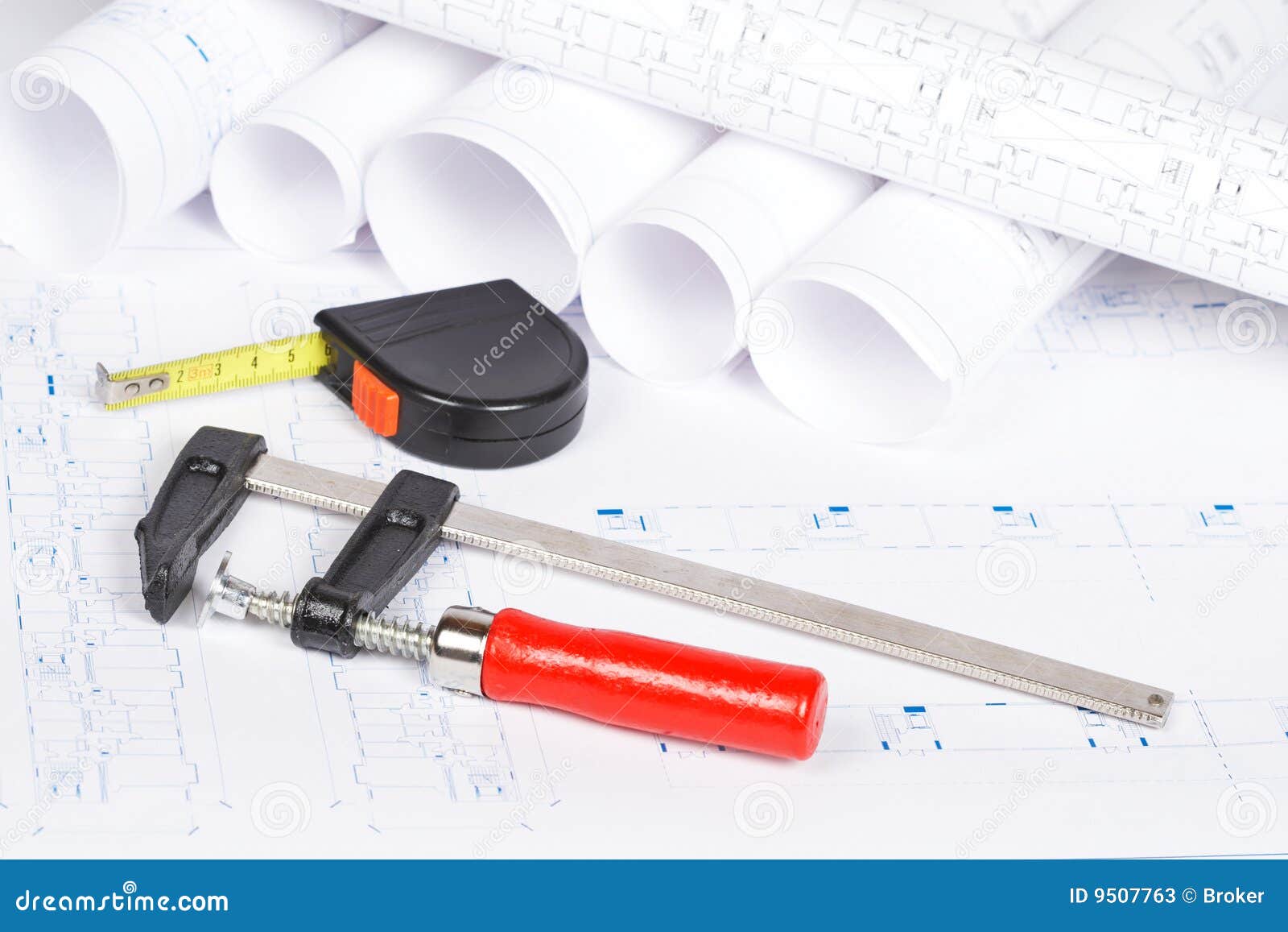Blueprints and tools stock image. Image of outline, layout - 9507763