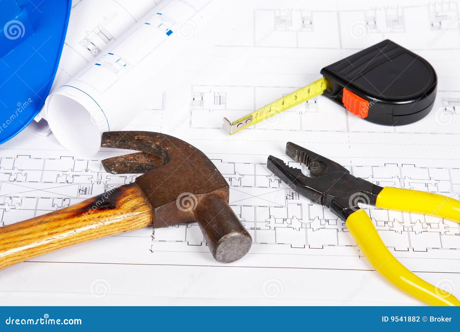 Blueprints and tools stock photo. Image of drawing, design - 9541882