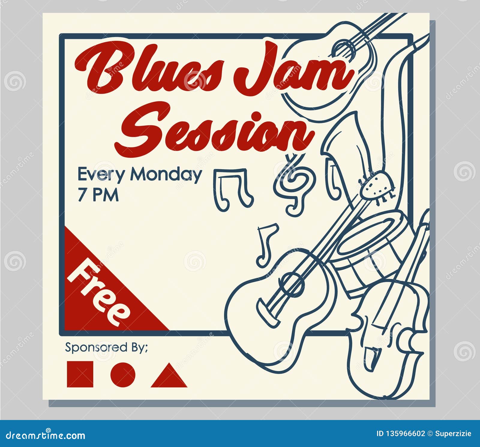 Blues Jam Hand Draw Poster stock vector. Illustration of lettering ...