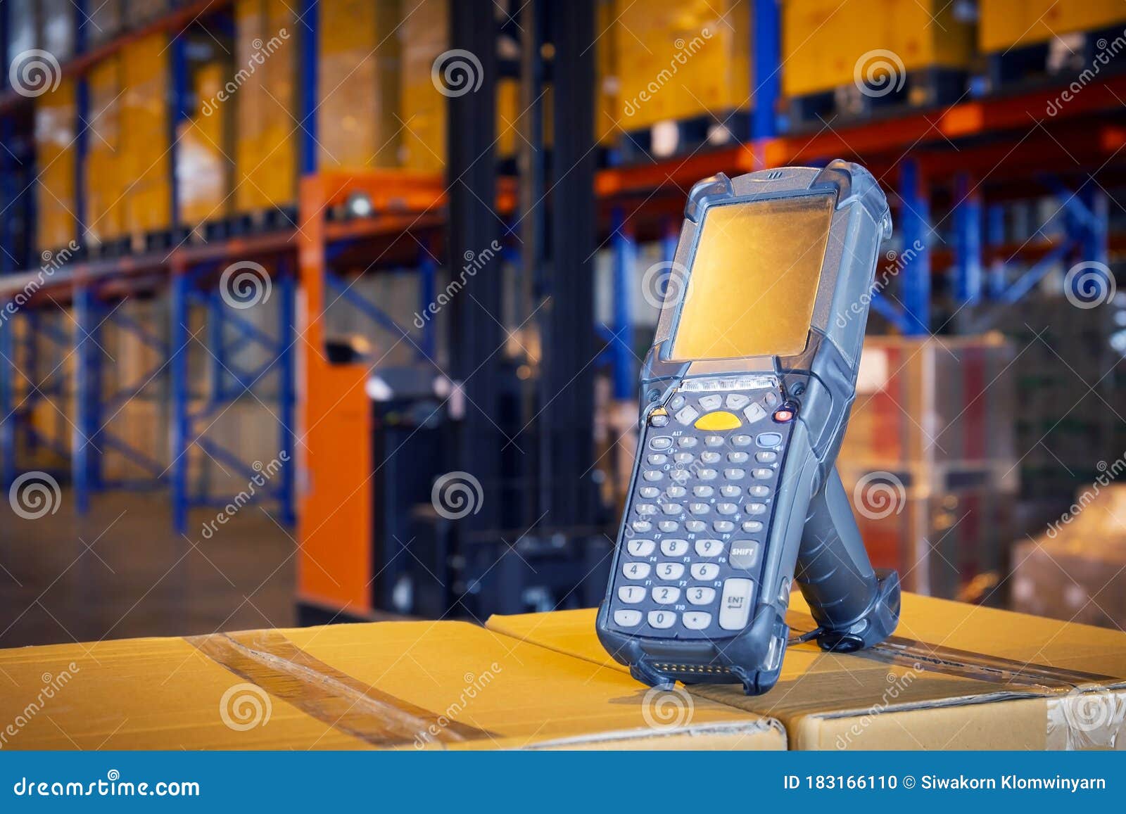 Bluetooth Bar Code Scanner on Package Boxes at Warehouse Storage Stock ...
