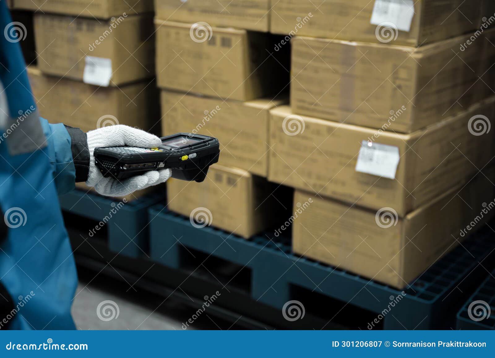 Bluetooth Barcode Scanner On Packaging Boxes. Shipping Package ...