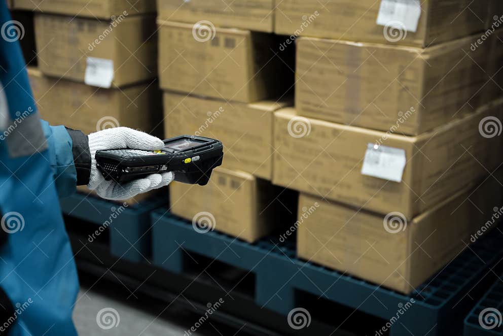 Bluetooth Barcode Scanner Checking Goods in the Cold Room Stock Image ...