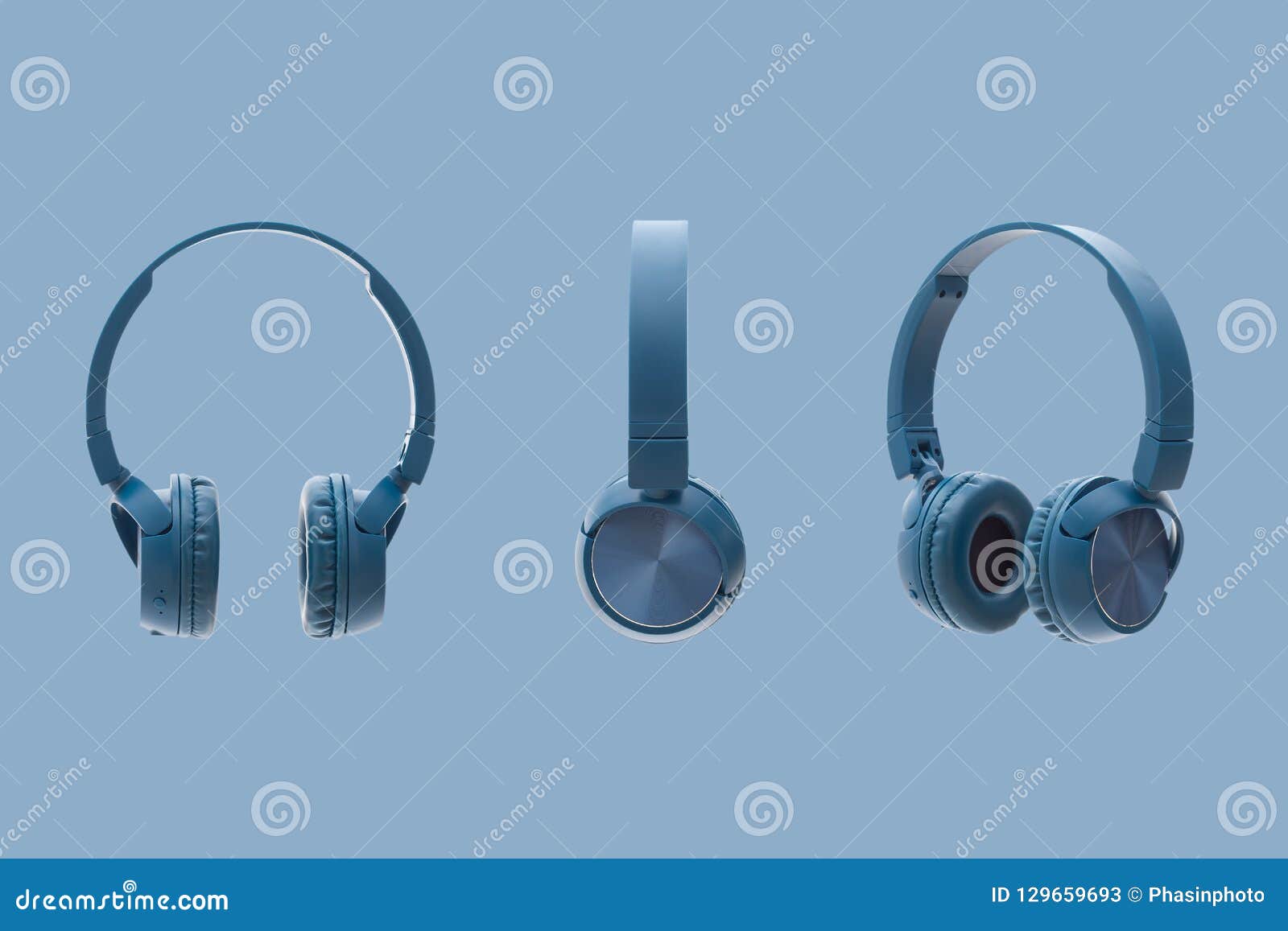 Bluetooth Blue Headphone on Blue Background Stock Image - Image of ...
