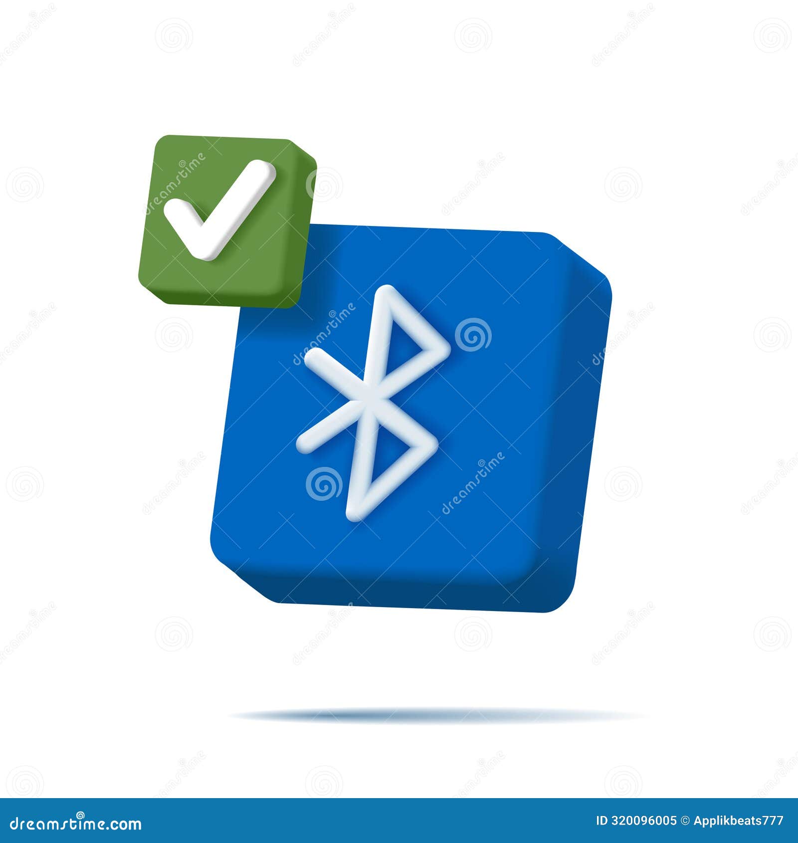 Bluetooth Icon, 3d Sign on Blue Cube with Green Check Mark, Connected ...