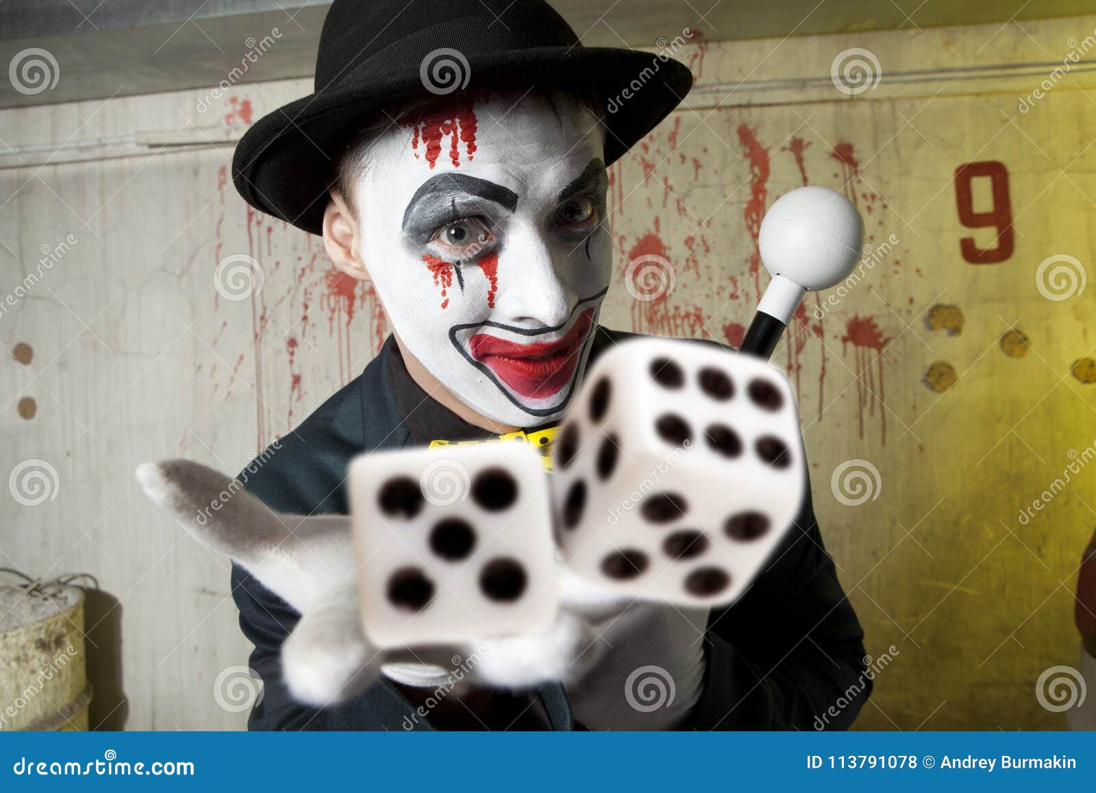 Evil Clown Playing with Dice Stock Photo - Image of killer, funny ...