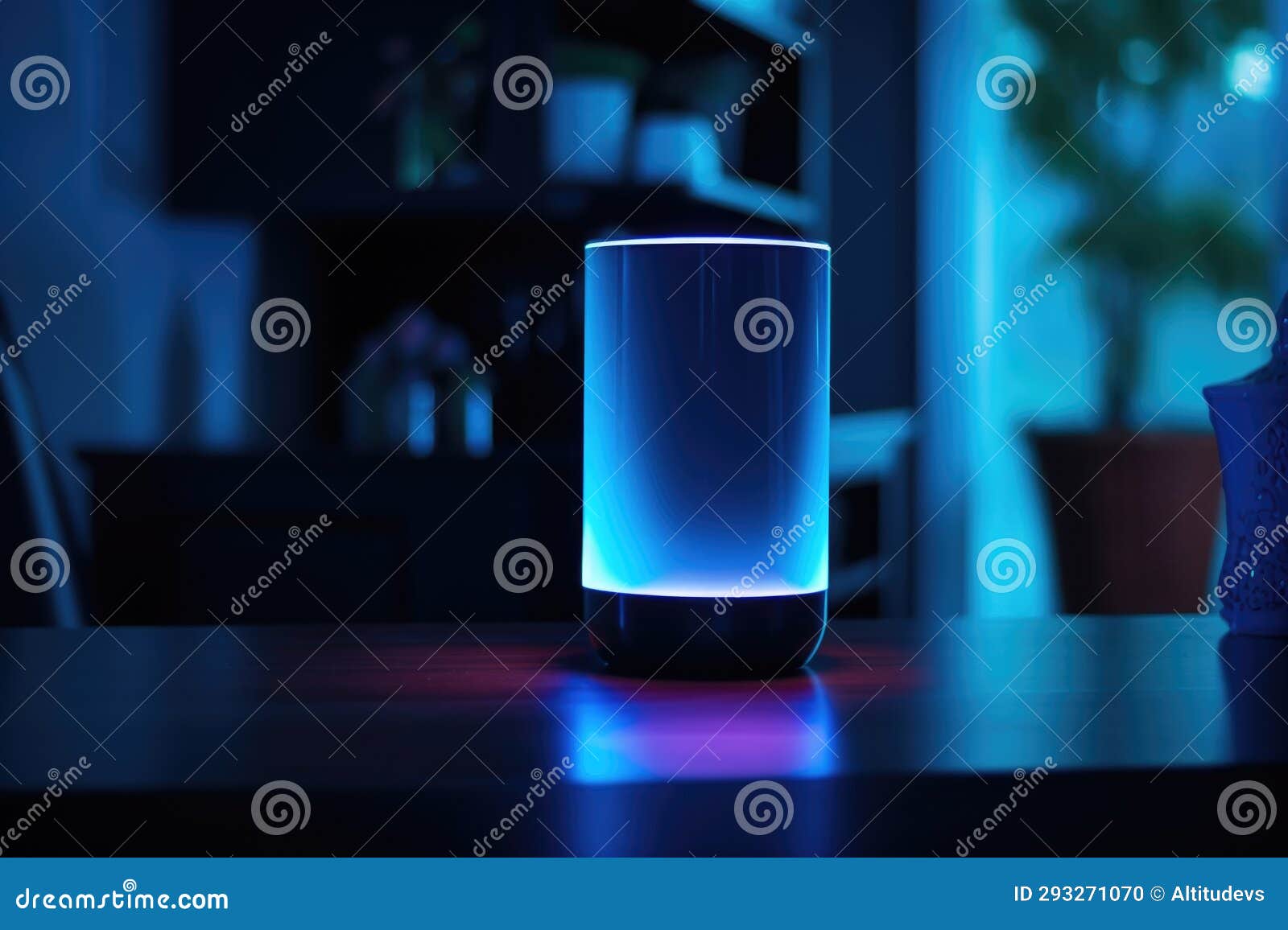 Bluish Glow of a Virtual Assistant Device in a Dim Environment Stock ...