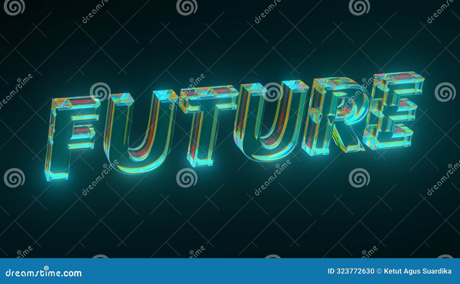 Bluish Green Glowing Shine Future 3D Text Rendering with Glass ...