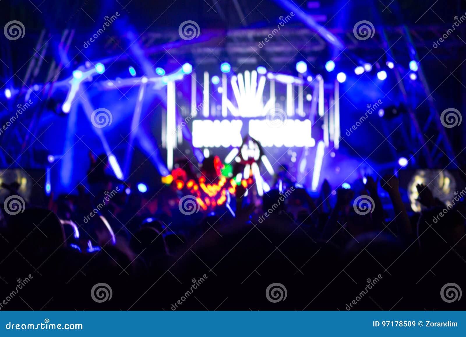 Blur Background of Concert Crowd in Front of Bright Stage Lights Musics ...