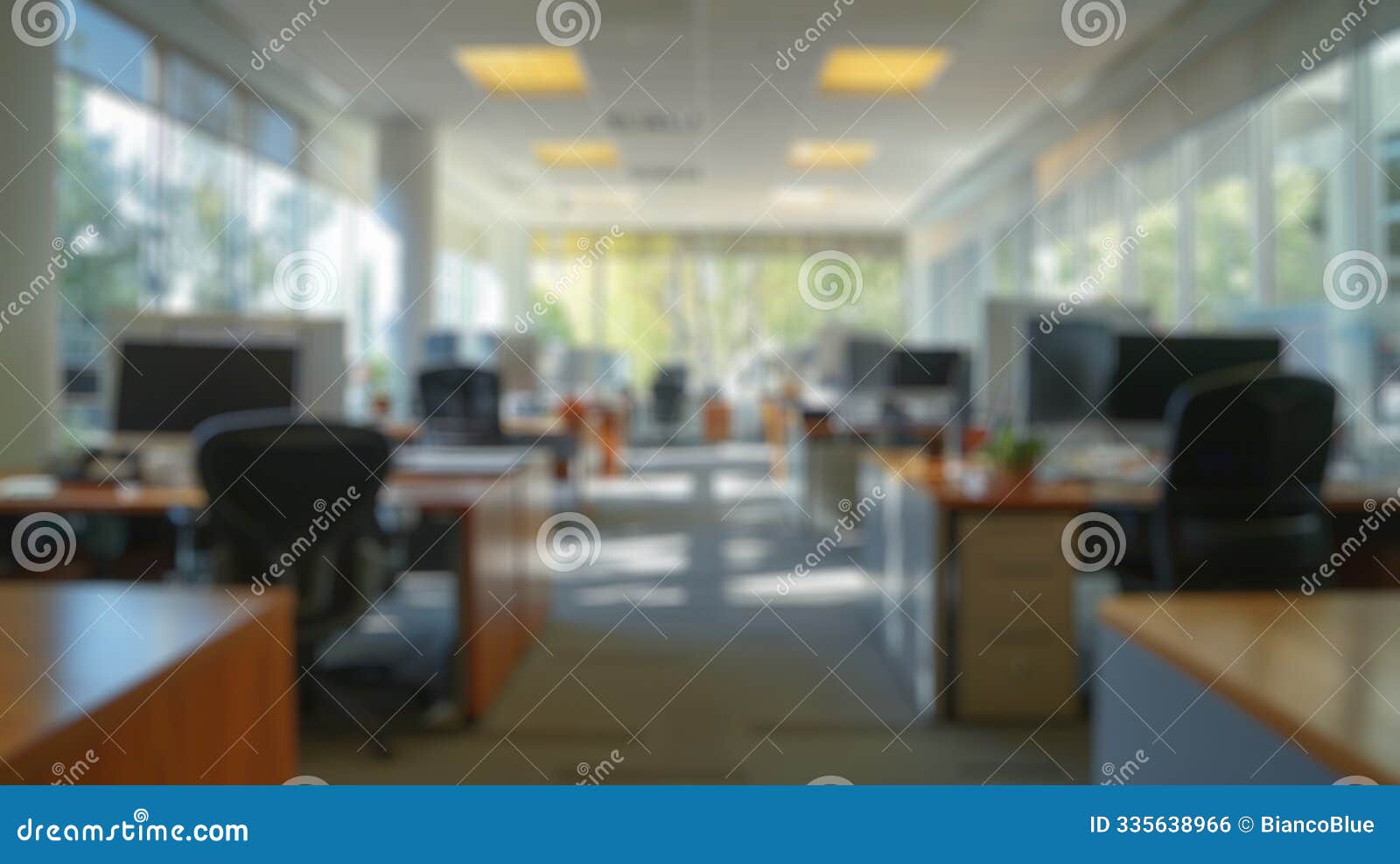 Blur Background of Modern Office Interior Environment with Workstation ...