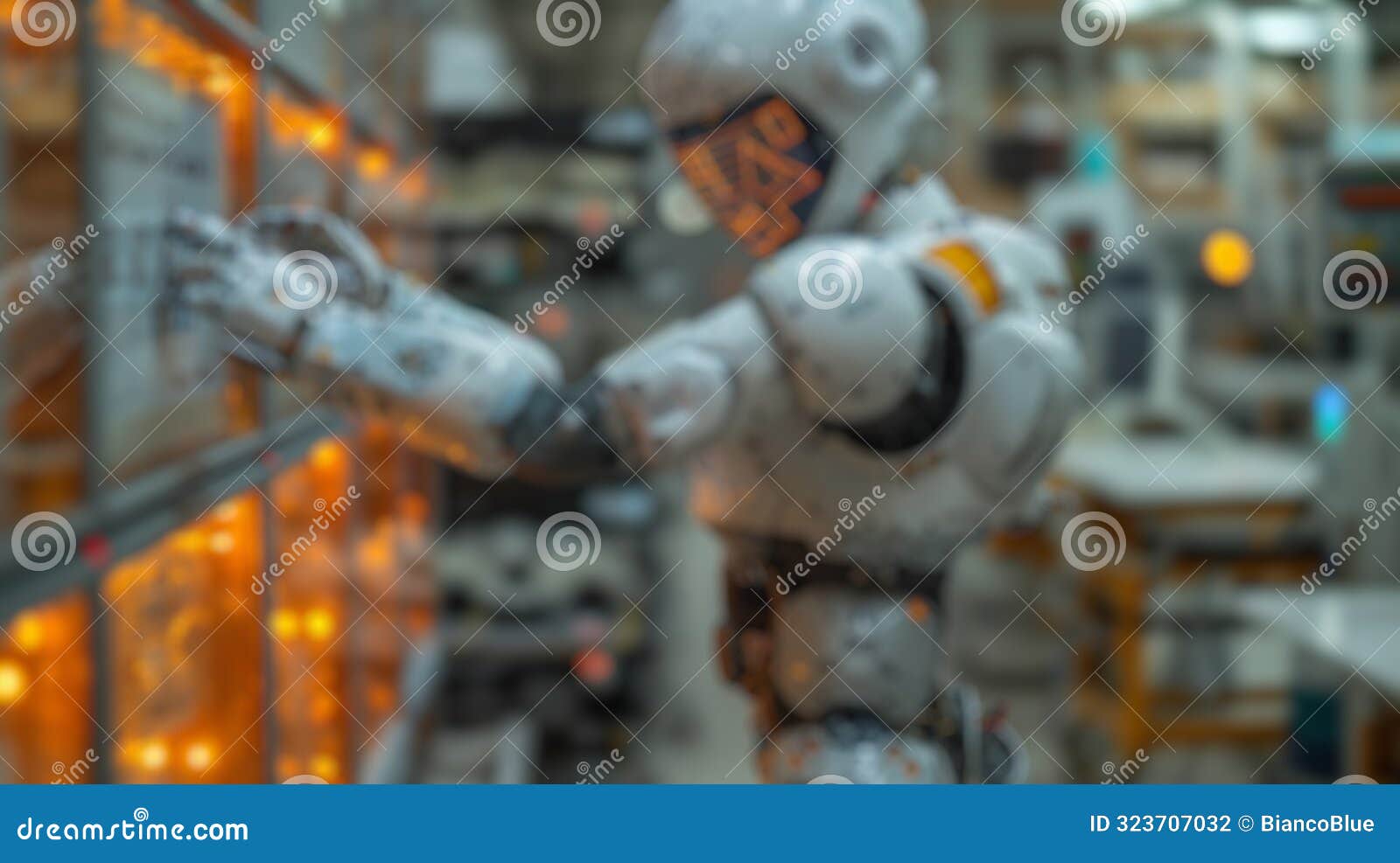 Blur Background of Robot Machine Writing Whiteboard. Futuristic Machine ...