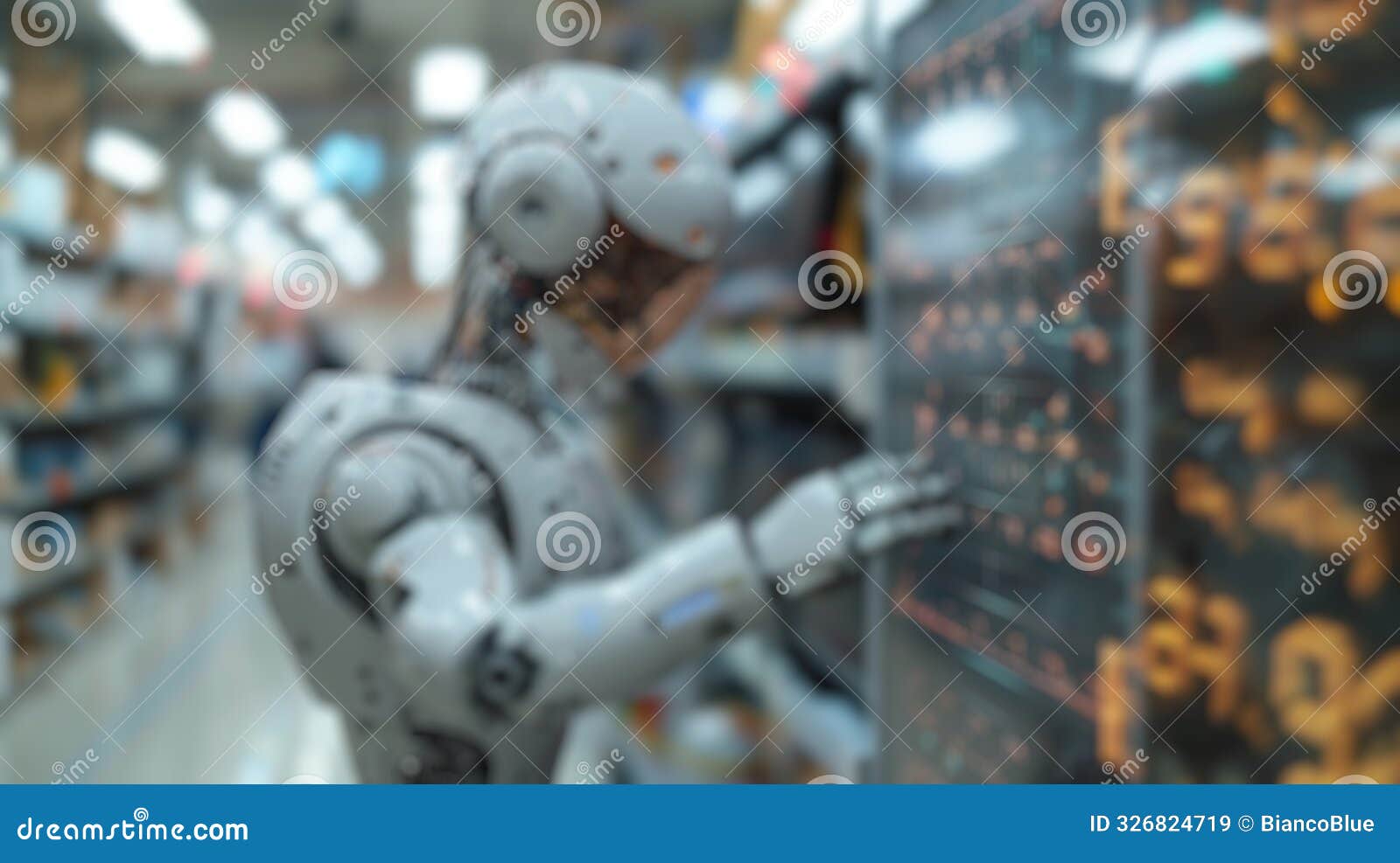 Blur Background of Robot Machine Writing Whiteboard. Futuristic Machine ...