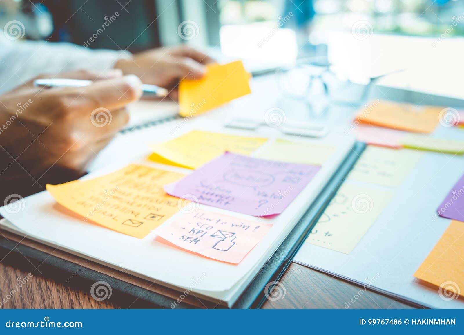 Blur Businessman Working with Note Paper for Brainstorming Ideas Stock ...