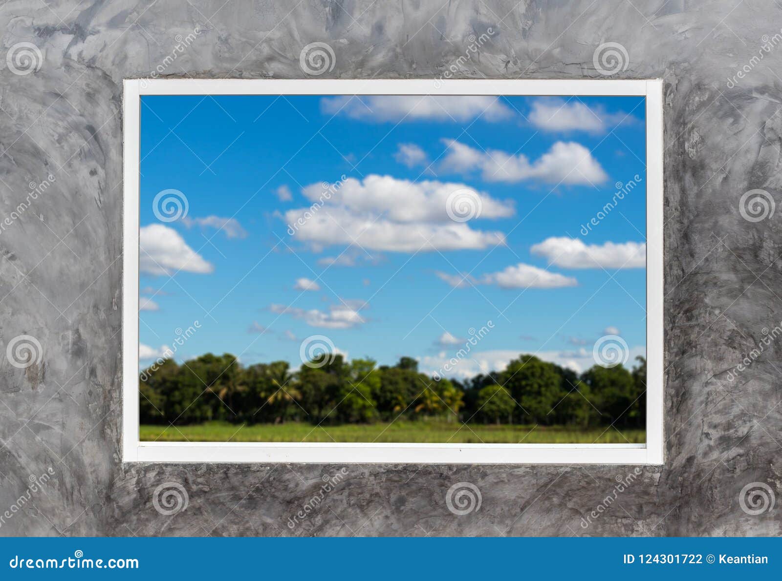 White Window Frames in Concrete with Rural Sky Clouds. Stock Photo ...