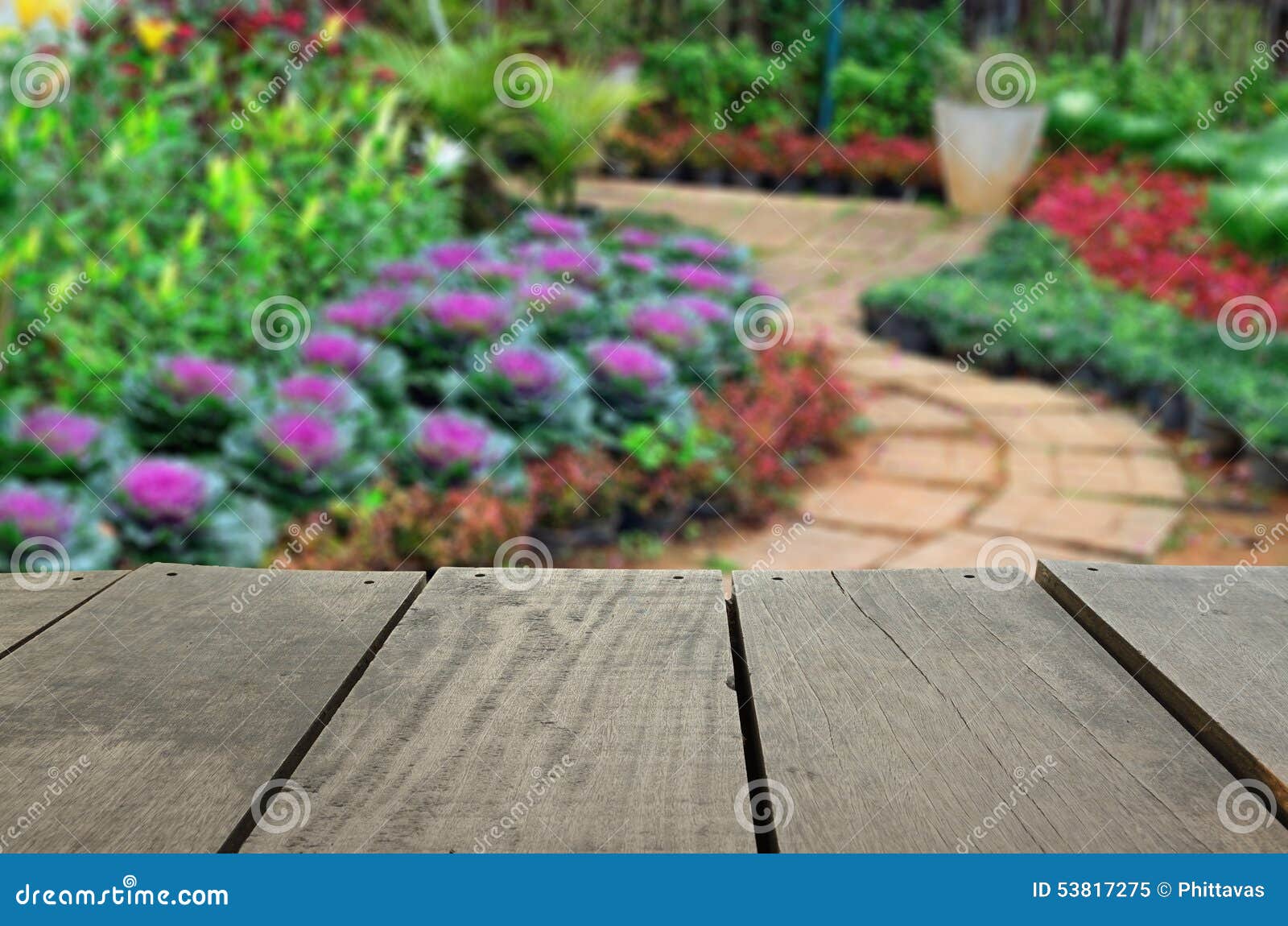 Blur Image of Terrace Wood and Beautiful Walkway Park Stock Image ...