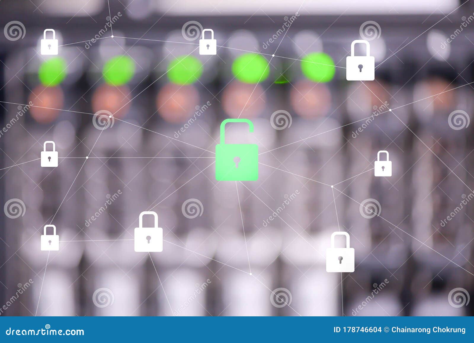 Blur Lighting of Server Panel with Locked and Unlocked Key Icon for ... Blur Lighting of Server Panel with Locked and Unlocked Key Icon for ...