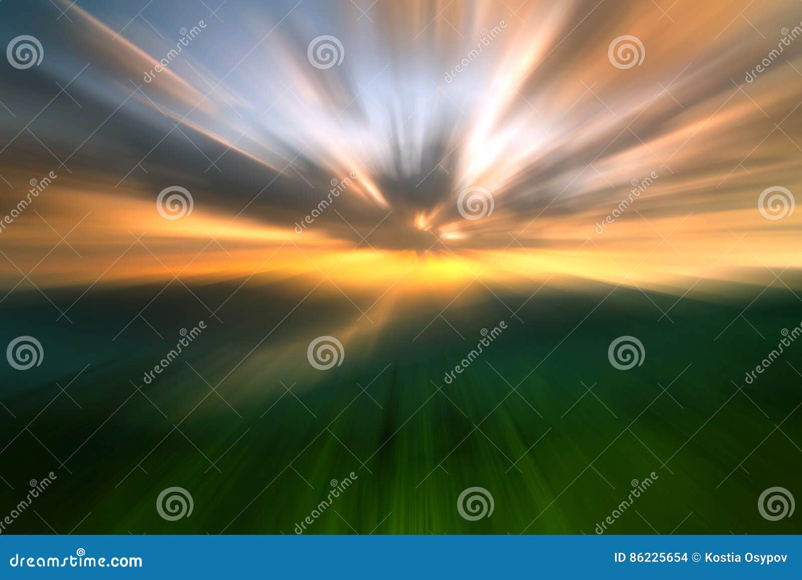 Blur Motion Background Of Green Landscape On Sunset Sky Stock ...
