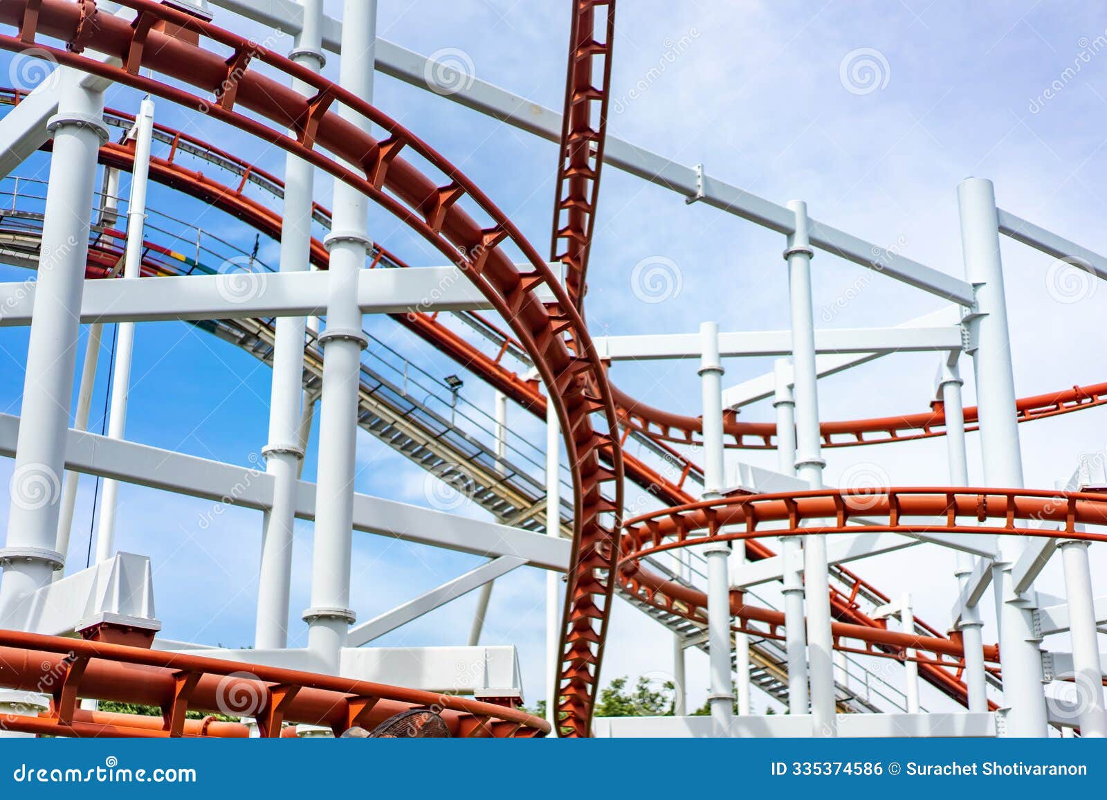 Blur the Red and White Roller Coaster Tracks Alternate in the Amusement ...