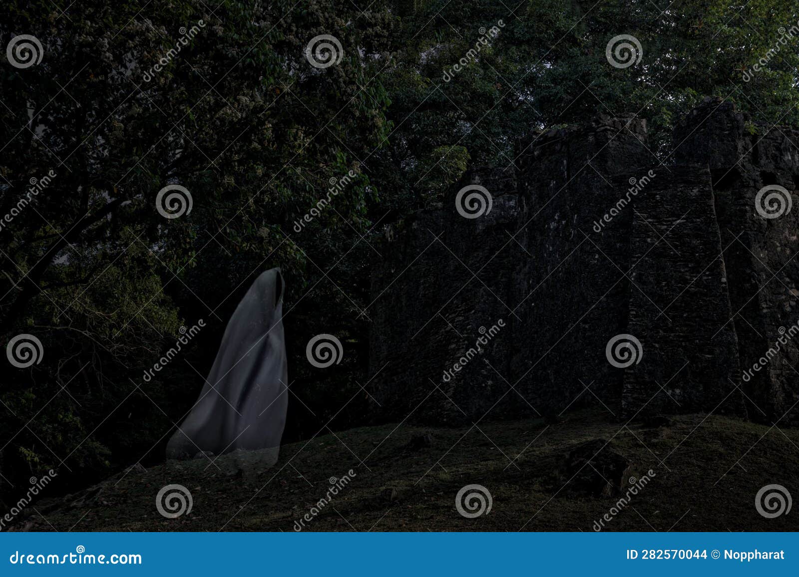 A Blur White Ghost Under Big Tree in Ancient Forest Stock Photo - Image ...