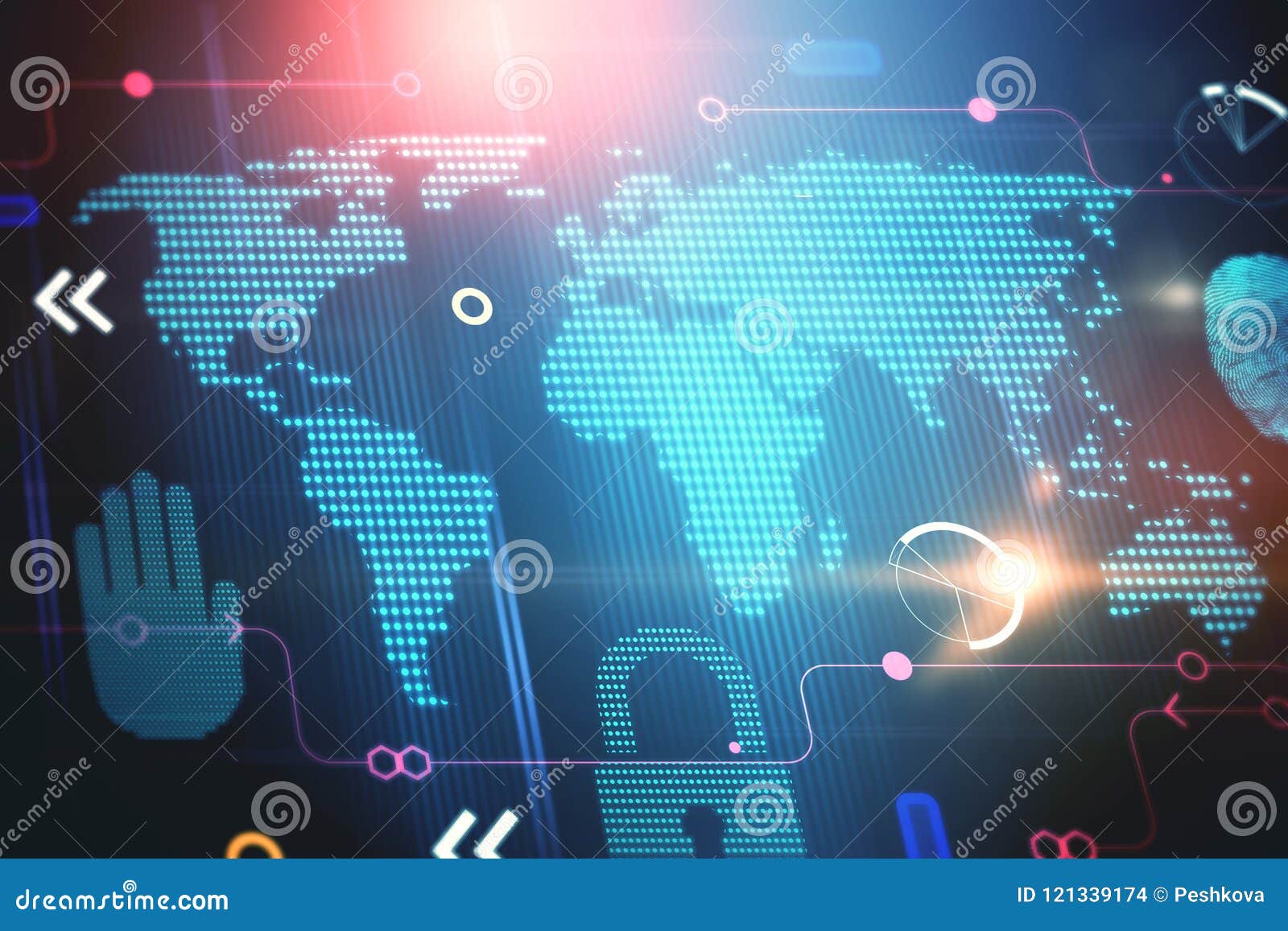 Abstract Digital Technology Elements and World Map Stock Photo - Image ...