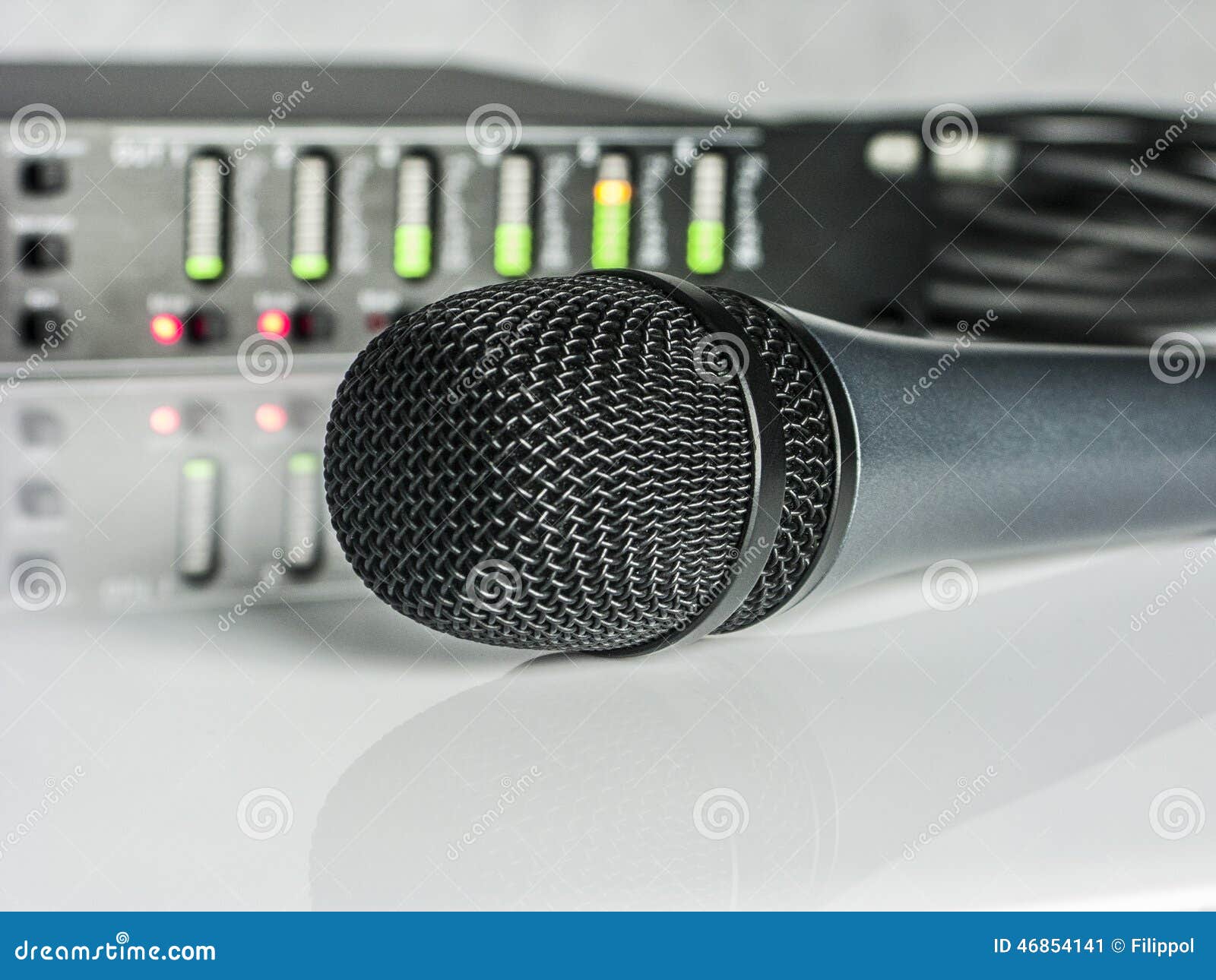 Blured Audio DSP with Led Diods and Microphone in Front Stock Image ...