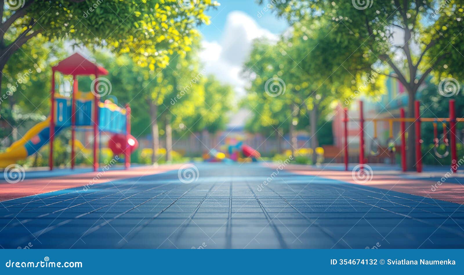 A Blurred Background, an Empty School Yard with a Playground. Active ...
