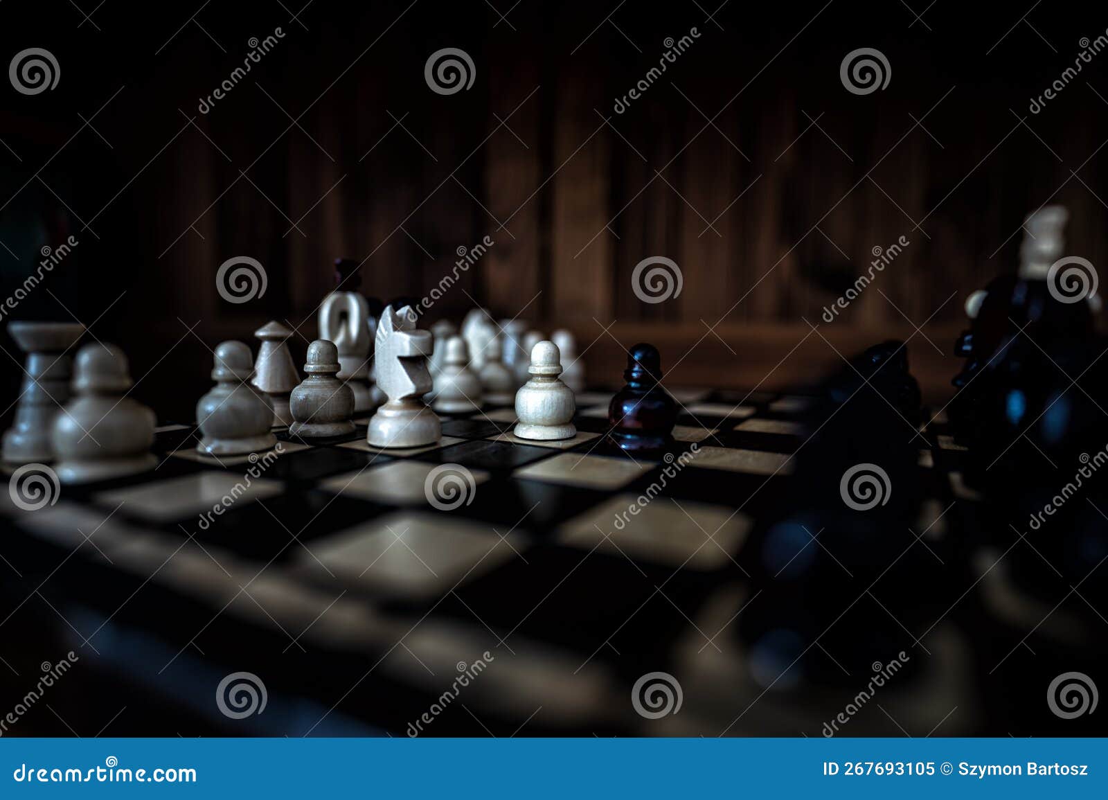 Blurred Background with a Low Depth of Focus. the Set of Wooden Chess ...