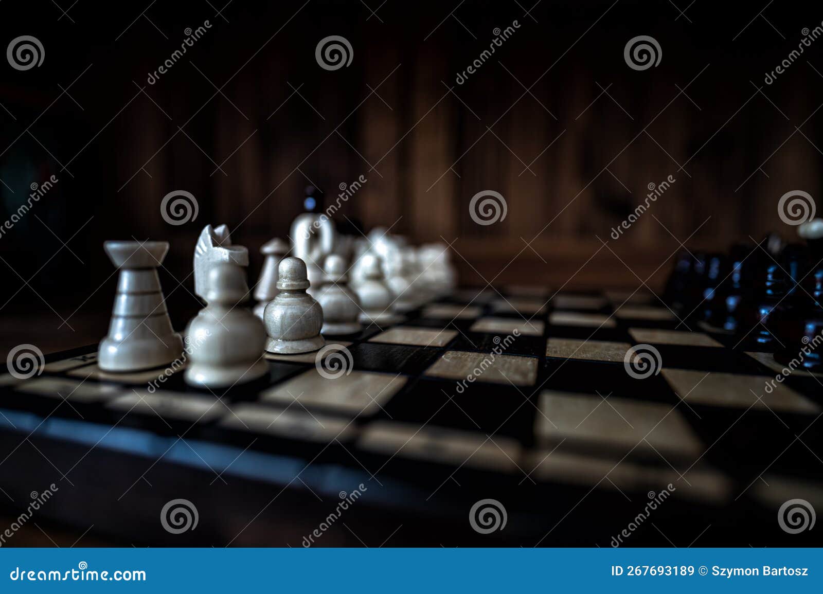 Blurred Background with a Low Depth of Focus. the Set of Wooden Chess ...
