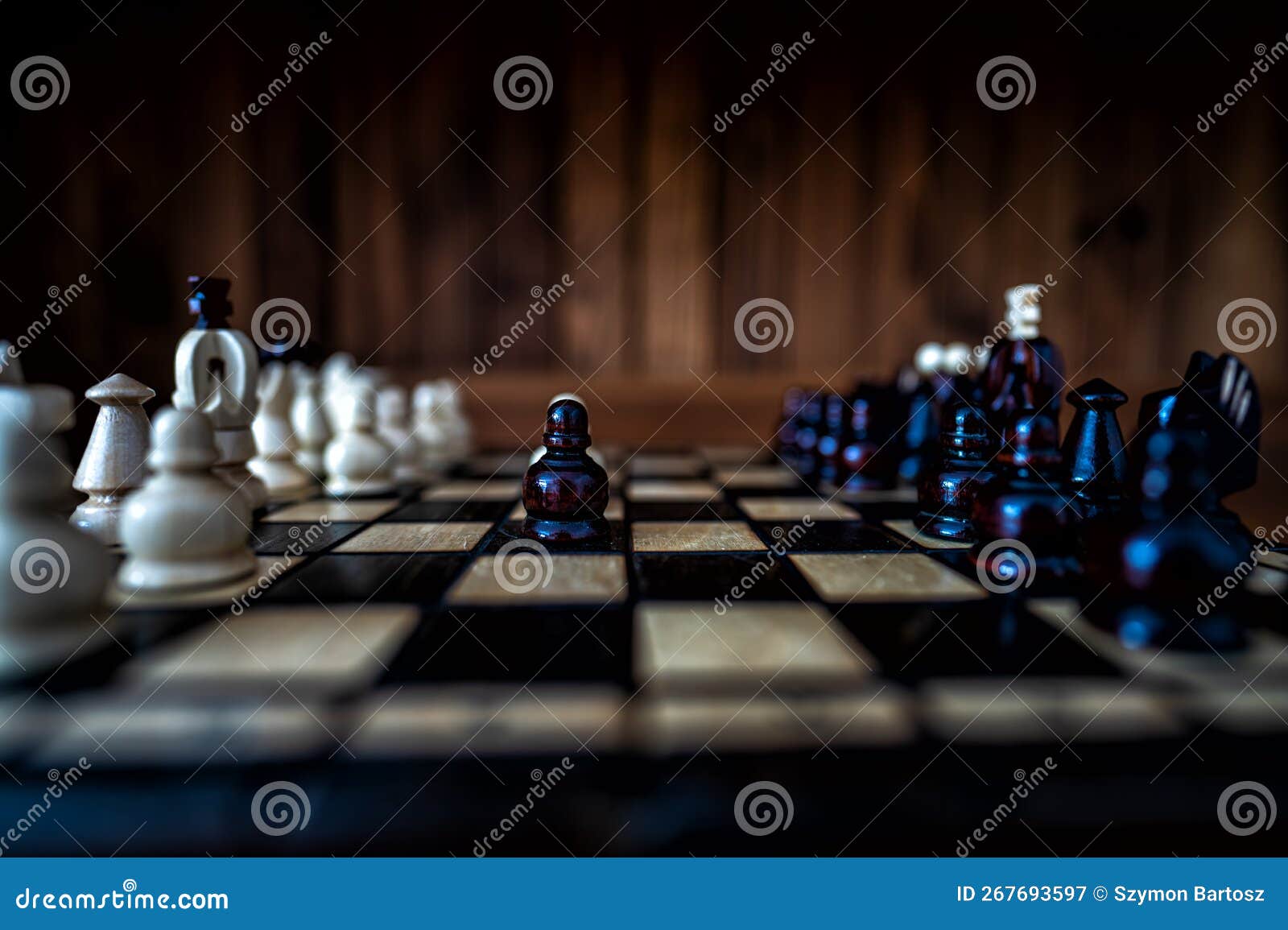 Blurred Background with a Low Depth of Focus. the Set of Wooden Chess ...